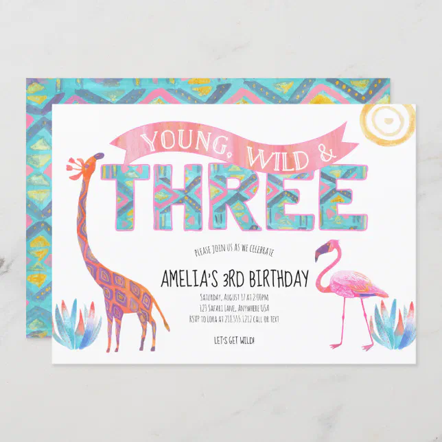 Young, Wild and Three Birthday Invitation | Zazzle