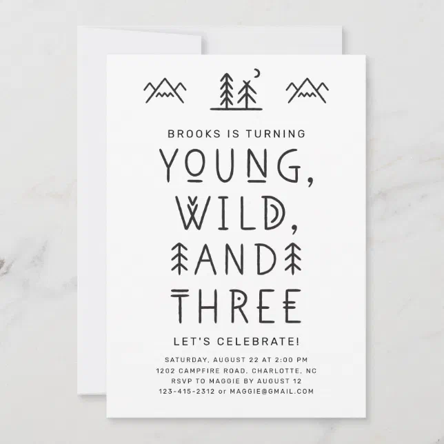 Young Wild and Three Birthday Invitation | Zazzle