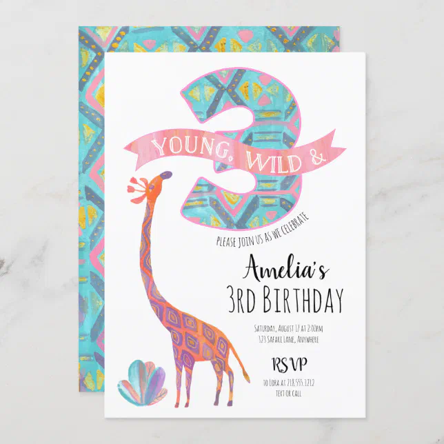 Young Wild and Three Birthday Invitation | Zazzle