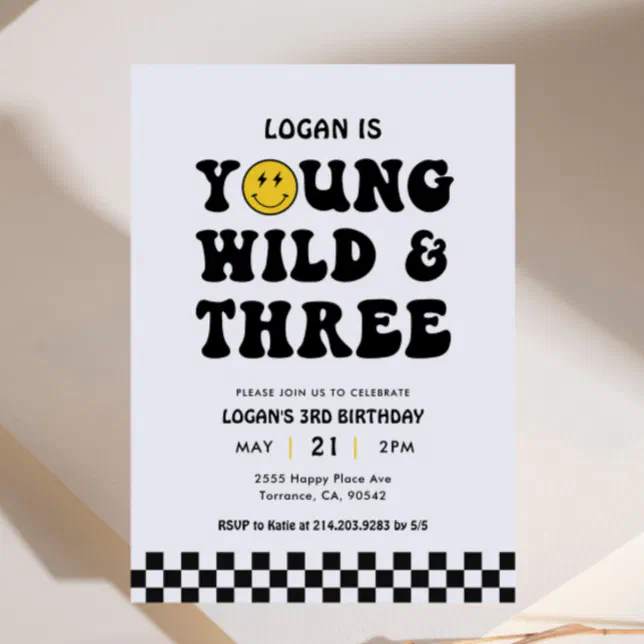 Young Wild and Three Boy 3rd Birthday Party Invitation | Zazzle