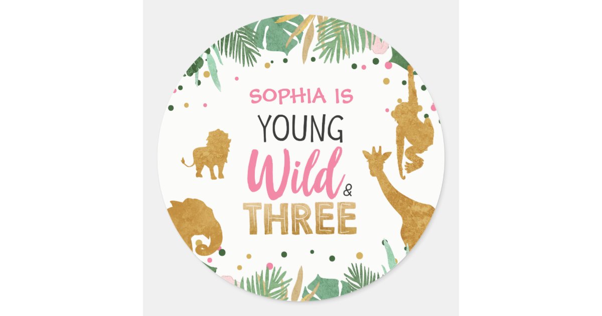 Young Wild and Three Girl Safari Animals Sticker | Zazzle