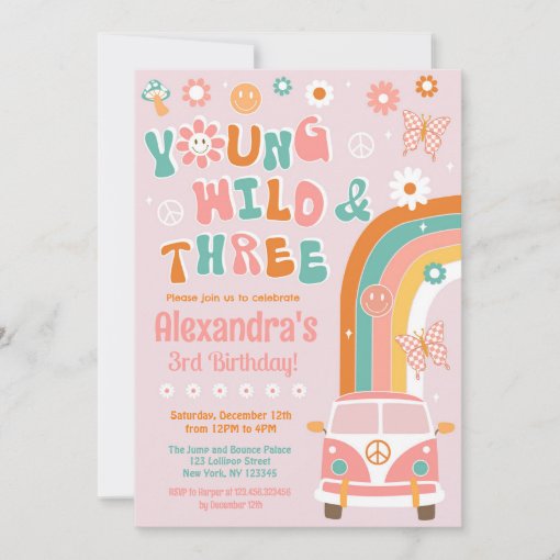 Young Wild and Three Groovy Birthday Invitations | Zazzle
