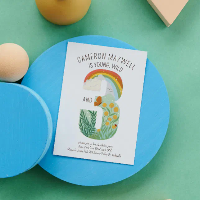 Young Wild and Three Nature Inspired Birthday Invitation | Zazzle