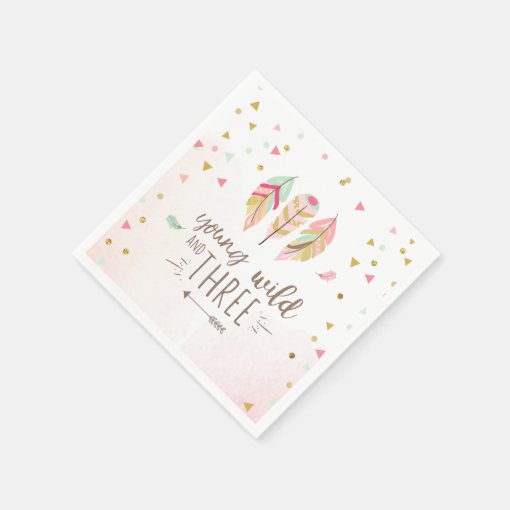 Young wild and three Paper Napkin Pink Gold Girl | Zazzle