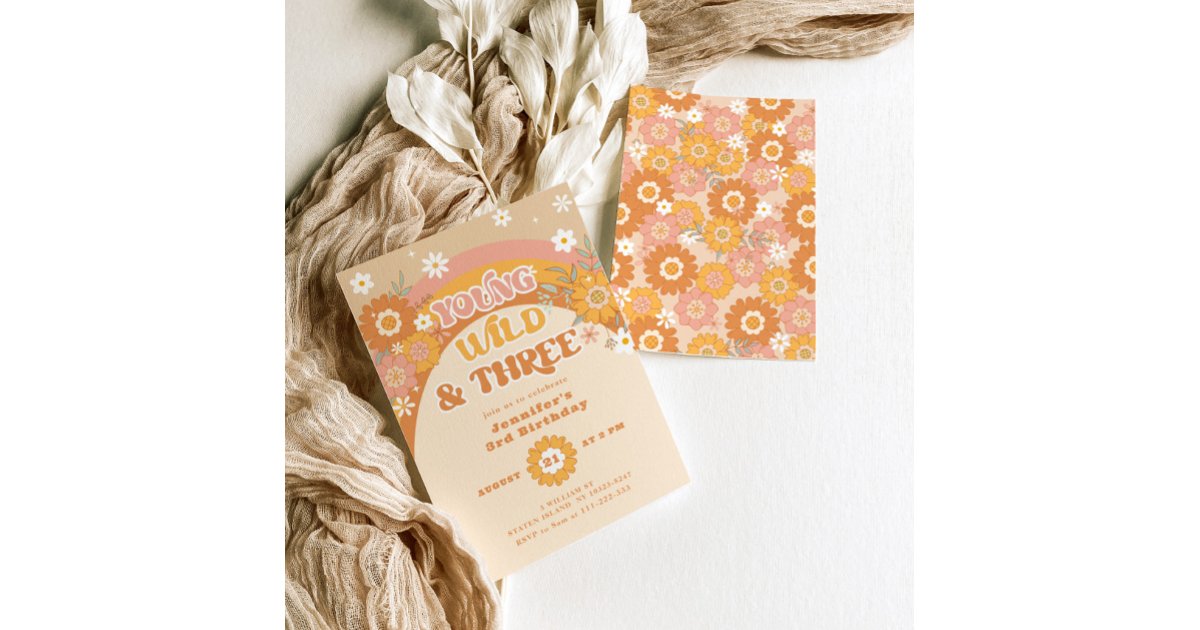 Young wild and three retro birthday Invitation | Zazzle