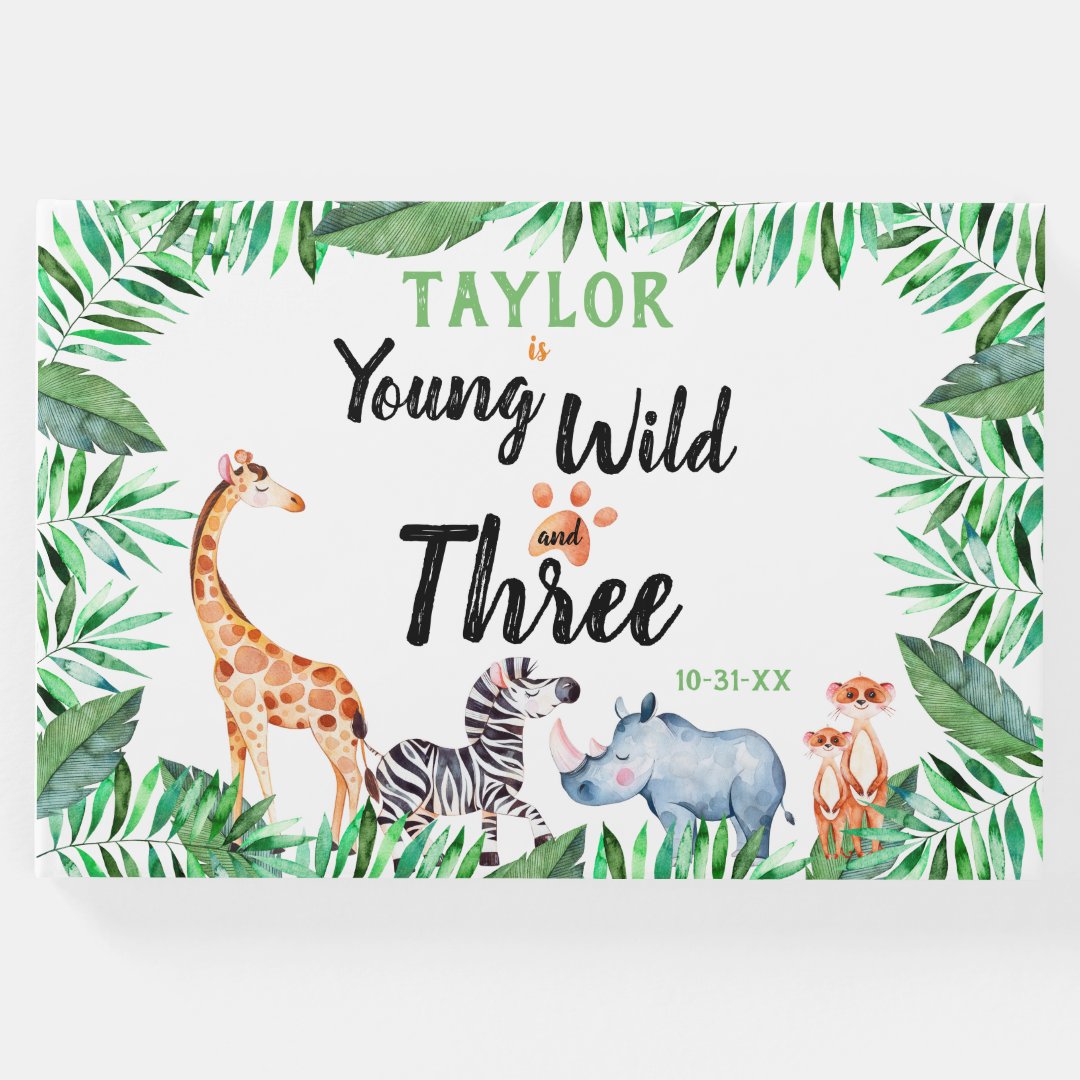 Young Wild And Three Safari 3rd Birthday Party Guest Book | Zazzle