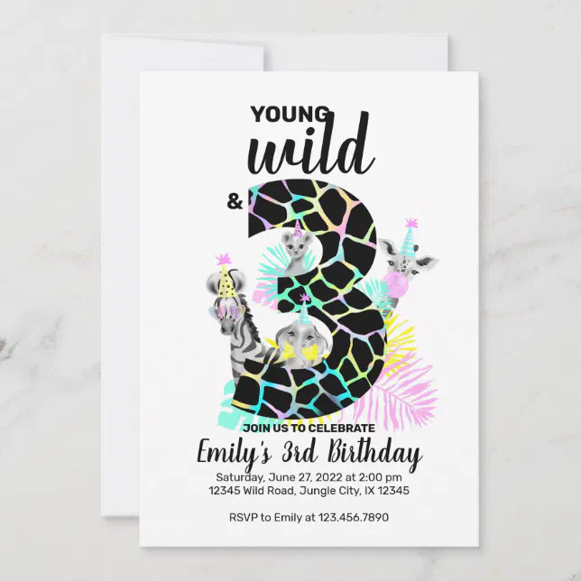 Young wild and three Wild 3rd Birthday invitation | Zazzle