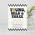 Young, Wild & Three, 3rd Birthday Smiley Face Bolt Invitation | Zazzle