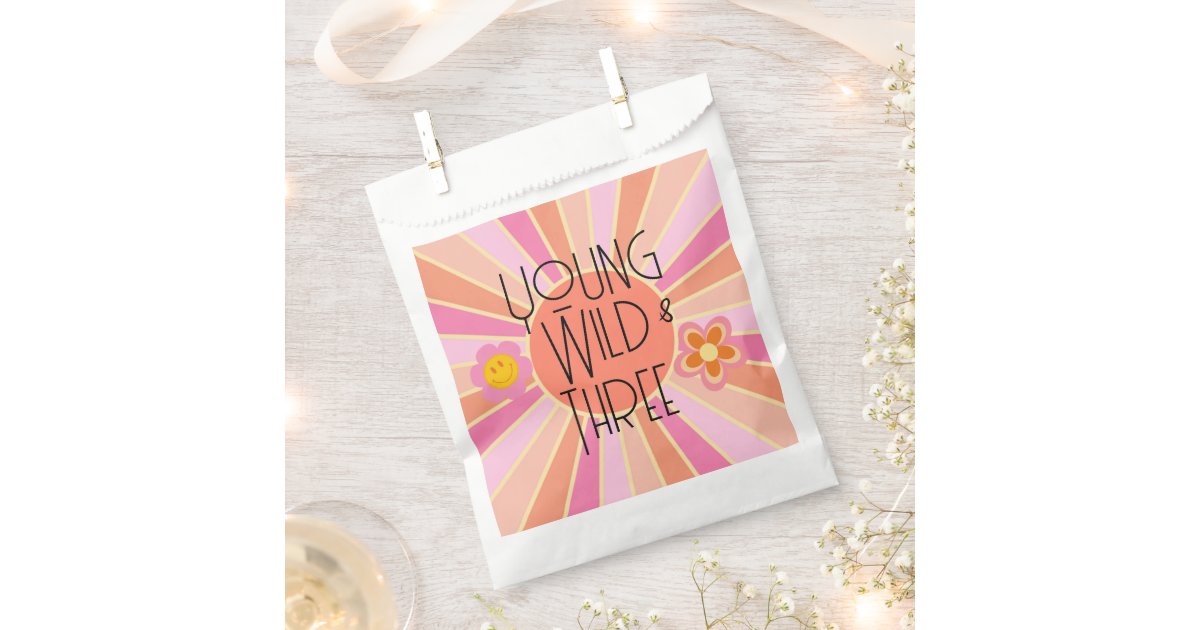 Young, Wild & Three | B-Day Favor Bag | Pink | Zazzle