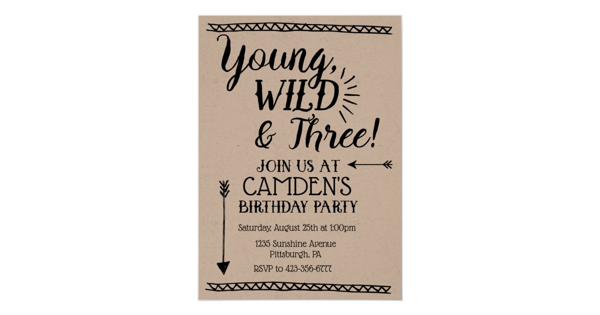 Young, Wild & Three Birthday invitation | Zazzle.com