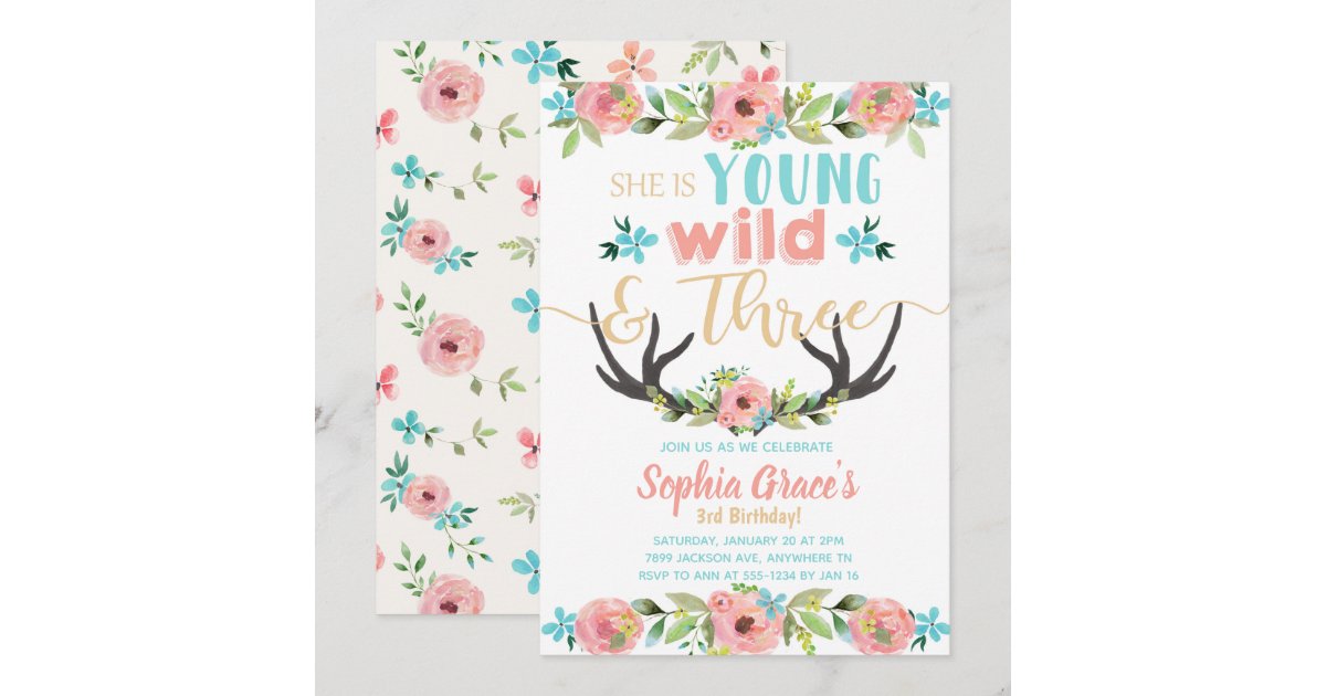 Young Wild & Three Birthday Invitation | Zazzle