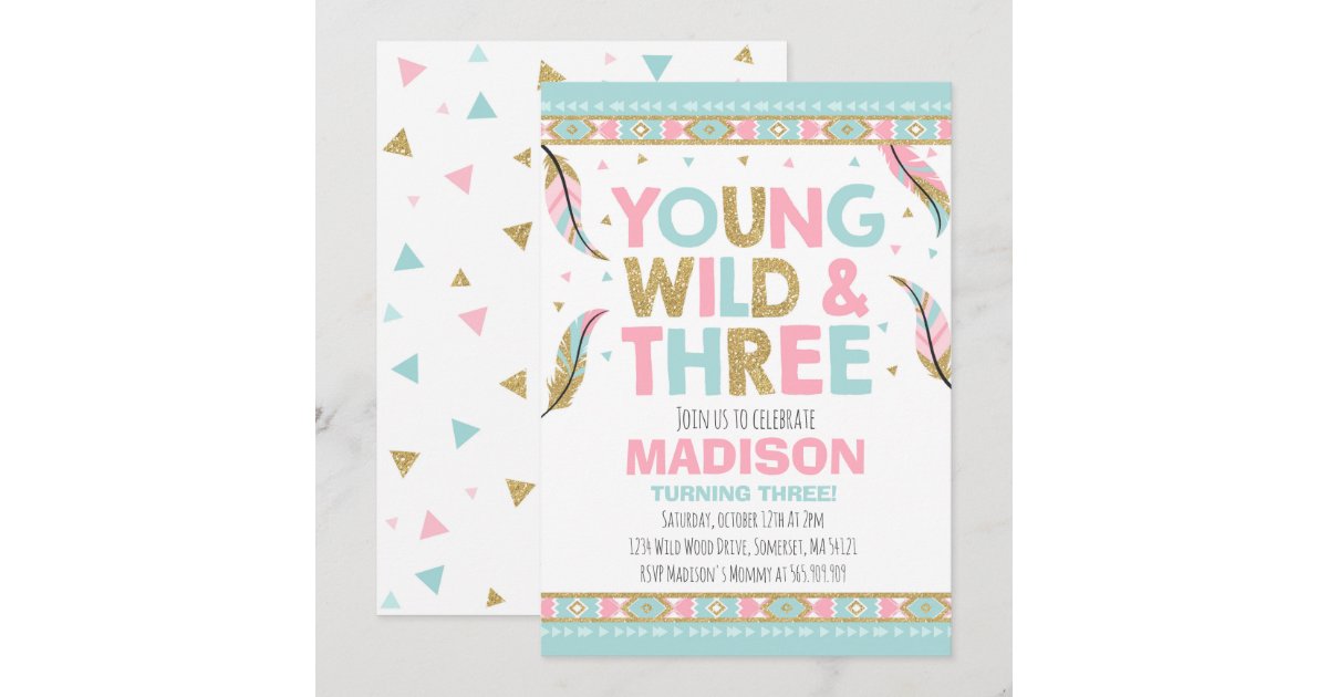 Young Wild & Three Birthday Invitation Wild Party | Zazzle