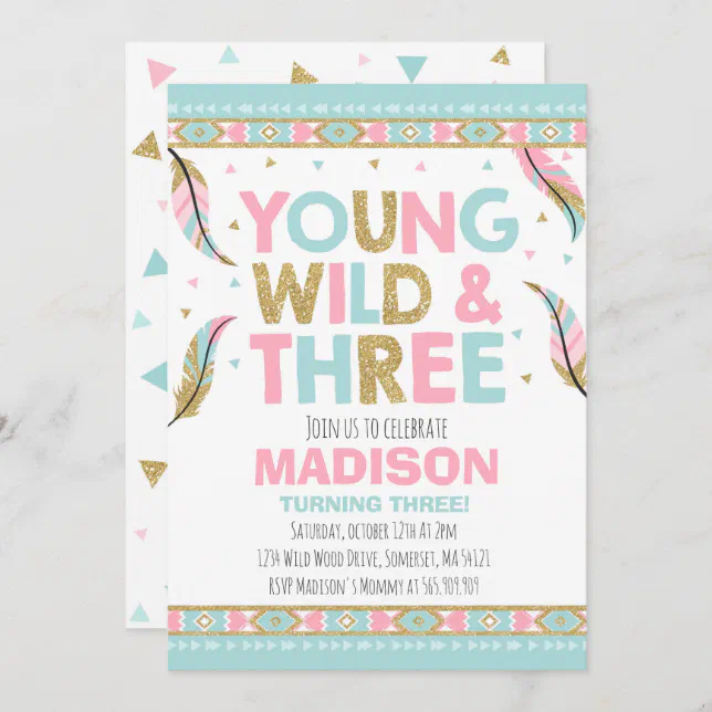 Young Wild & Three Birthday Invitation Wild Party | Zazzle