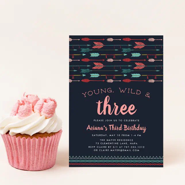 Young, Wild & Three Birthday Party Invitation | Zazzle