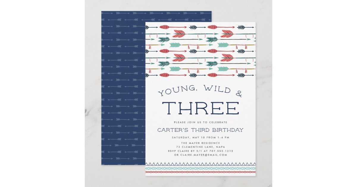 Young, Wild & Three Birthday Party Invitation | Zazzle