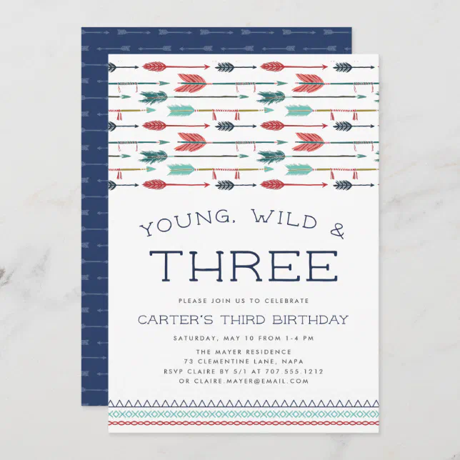 Young, Wild & Three Birthday Party Invitation | Zazzle