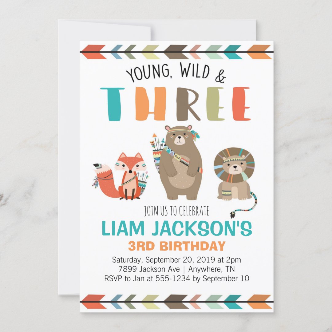 Young Wild Three Boys Third Birthday Invitation | Zazzle