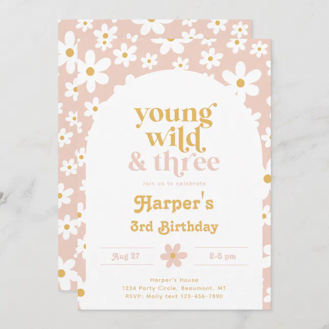 Young, Wild & Three Daisy Invitation | Daisies | Zazzle