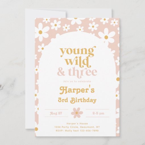 Young, Wild & Three Daisy Invitation | Daisies | Zazzle