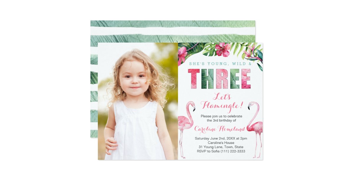 Young Wild THREE, Girl 3rd Birthday Party Picture Invitation | Zazzle.com