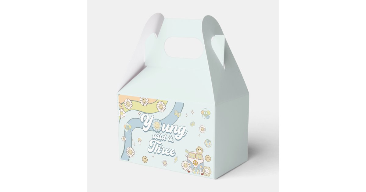 Young Wild Three Retro Rainbow 3rd Birthday Favor Boxes | Zazzle