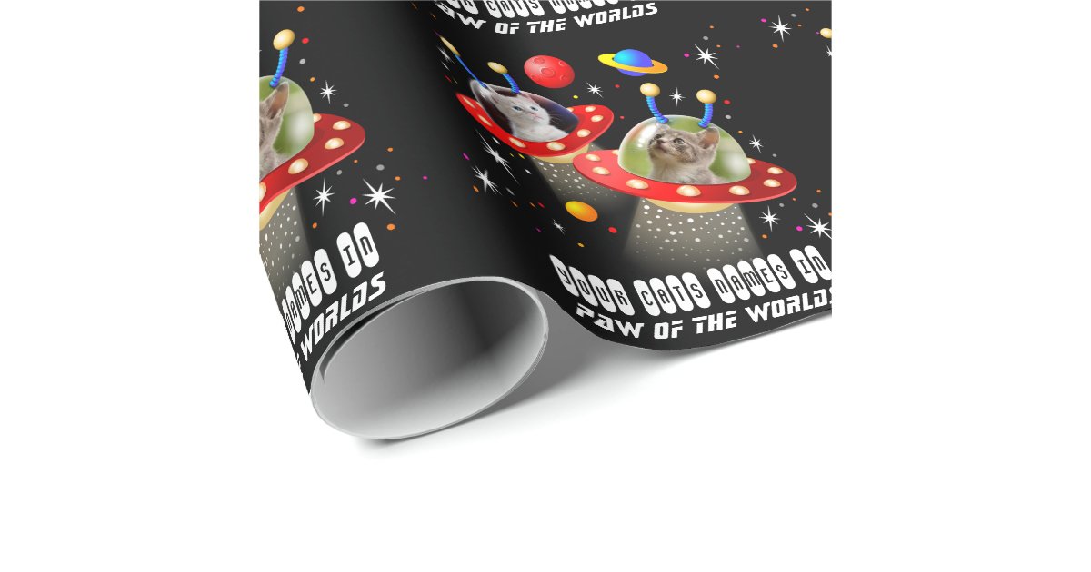 Your 2 Cats in an Alien Spaceship UFO Sci Fi Scene Wrapping Paper | Zazzle