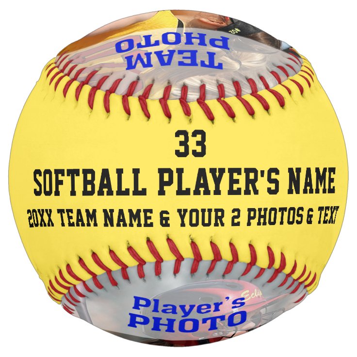 Your 2 Photos and Text Personalized Softball Ball | Zazzle