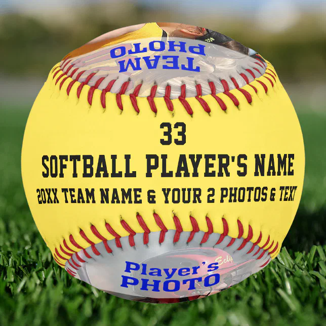 Your 2 Photos and Text Personalized Softball Ball | Zazzle