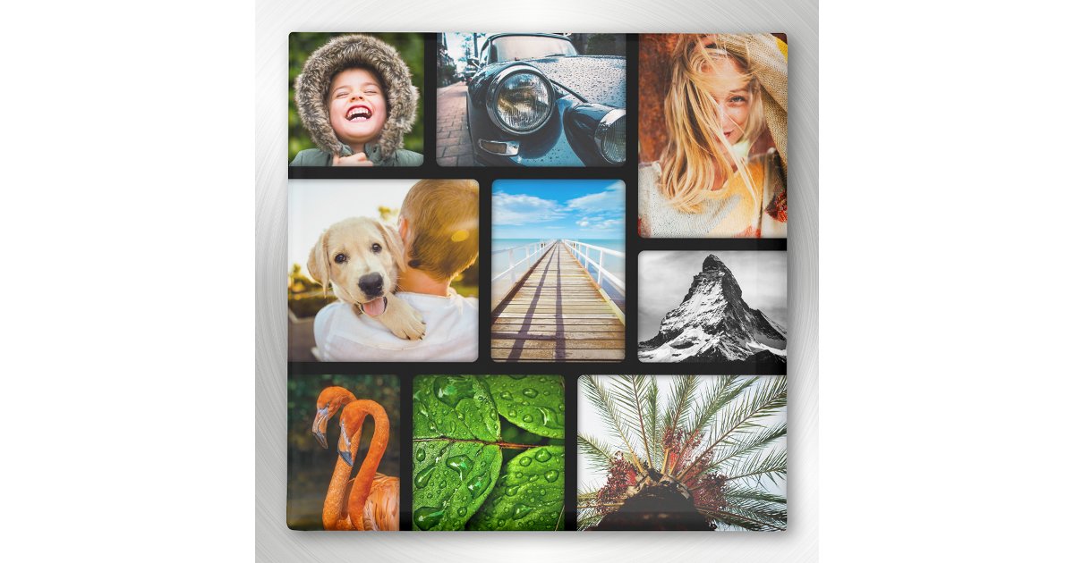 Your 9 Photo Magnet Collage Framed Black | Zazzle