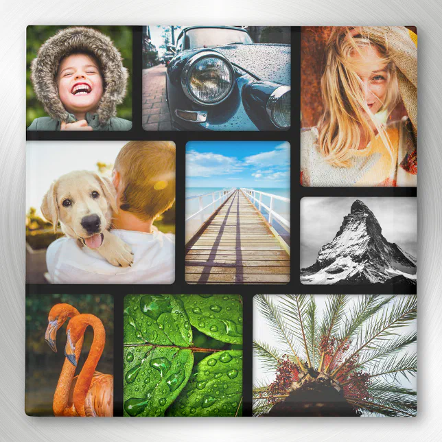 Your 9 Photo Magnet Collage Framed Black | Zazzle