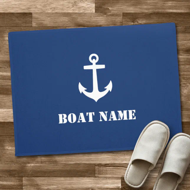 Your Boat Name Anchor Navy Blue Doormat Zazzle