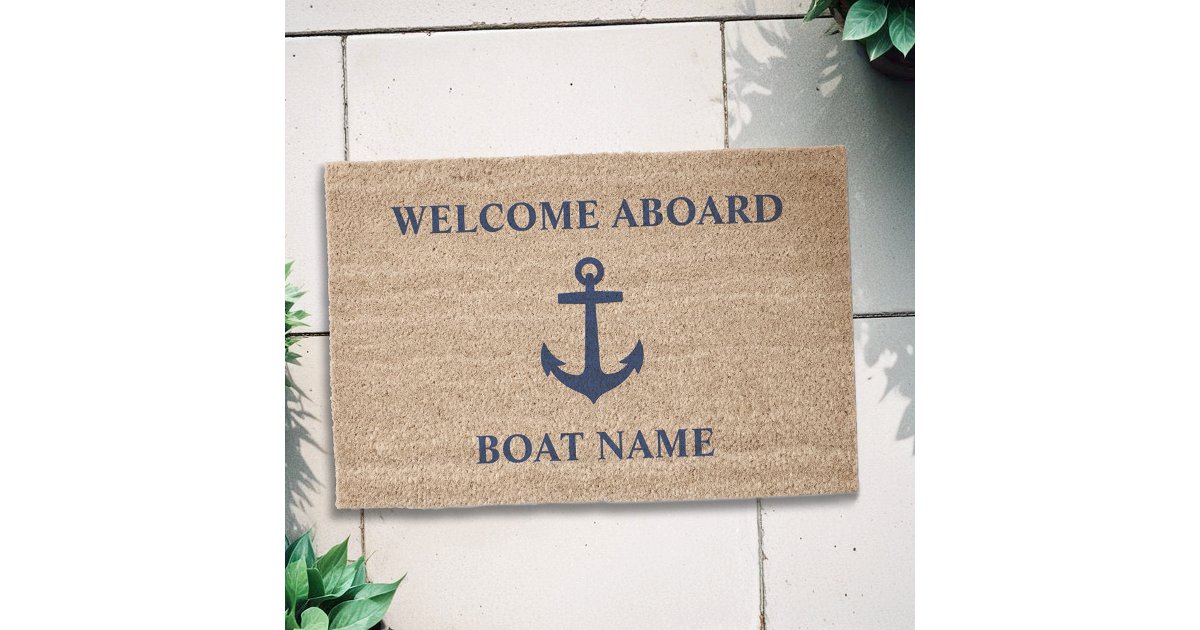 Your Boat Name Anchor Welcome Aboard Nautical Fiber Doormat | Zazzle
