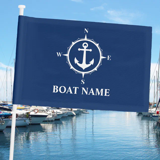 Your Boat Name Compass Anchor Flag | Zazzle