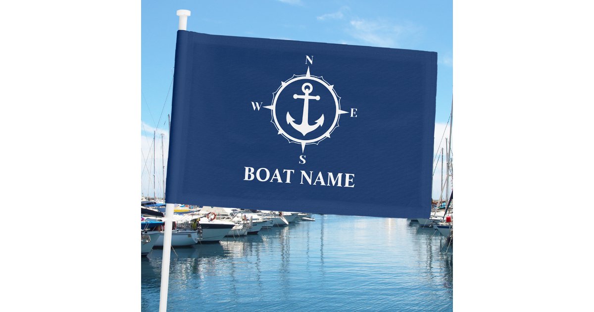 Your Boat Name Compass Anchor Flag | Zazzle