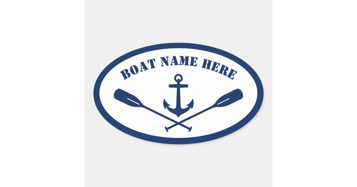 Your Boat Name Nautical Anchor & Oars Navy Blue Oval Sticker | Zazzle