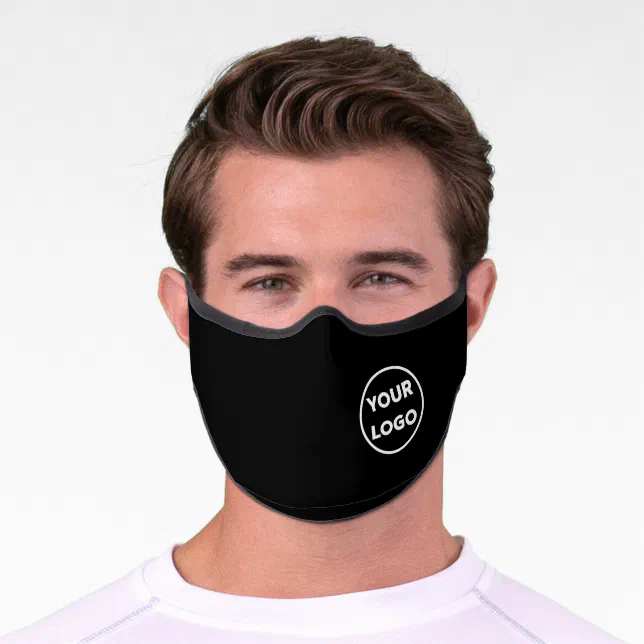 Your Business Company Logo on Black Premium Face Mask | Zazzle