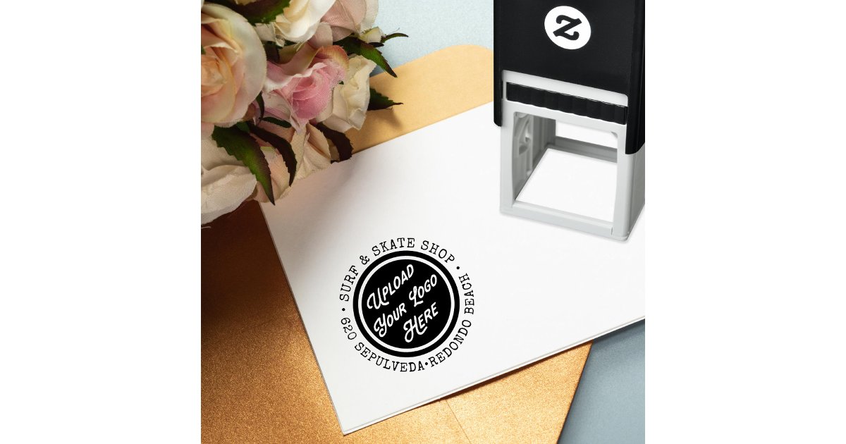 Your Business Logo Address Round Self-inking Stamp | Zazzle