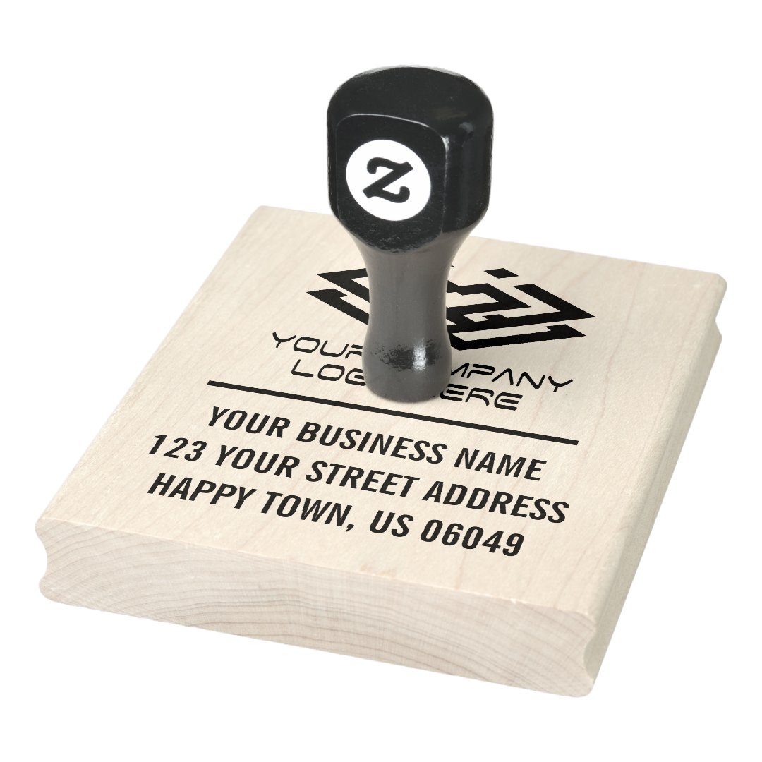 Your Business Logo Address Rubber Stamp | Zazzle