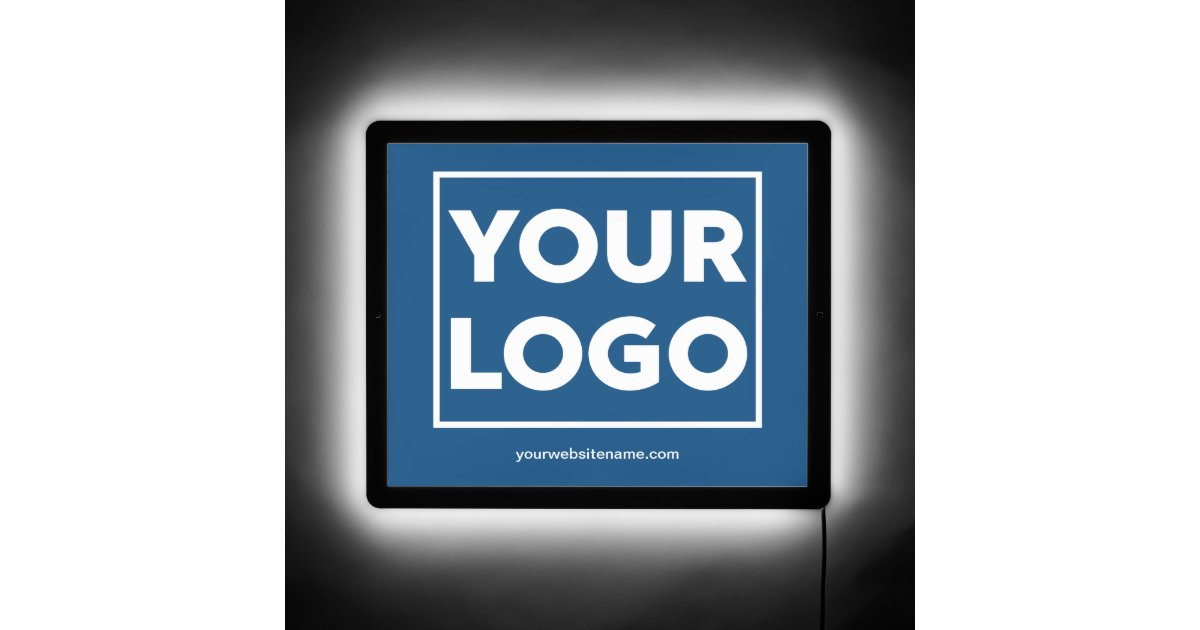Your Business Logo and Text on Blue LED Sign | Zazzle