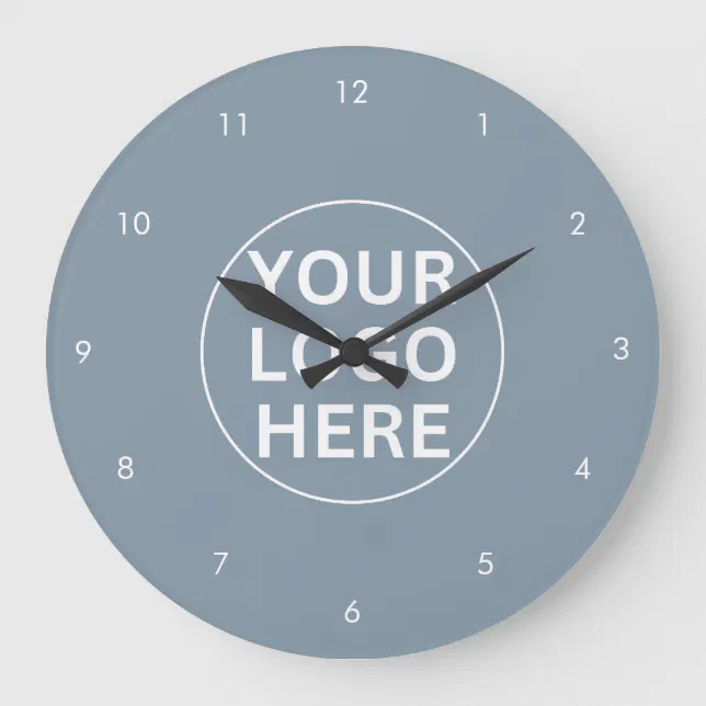 Your Business Logo l Professional Dusty Blue Promo Large Clock | Zazzle