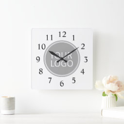 Your Business Logo Promotional Business Company Square Wall Clock | Zazzle