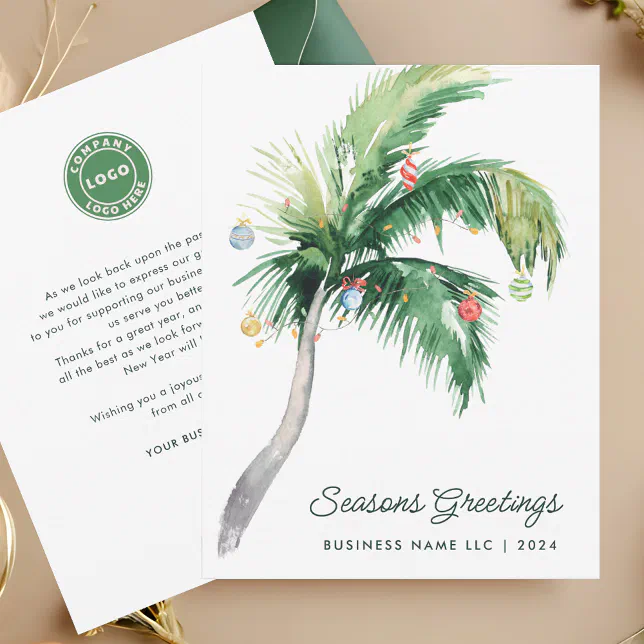Your Business Logo Tropical Palm Tree Christmas Note Card | Zazzle