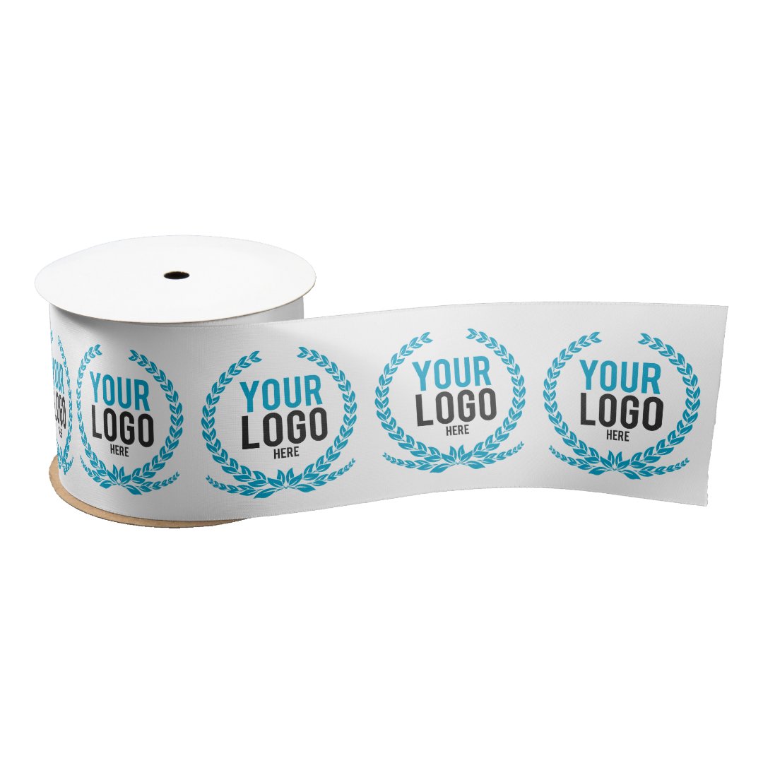 Your Business Logo | WIDE All Over Patterned White Satin Ribbon | Zazzle