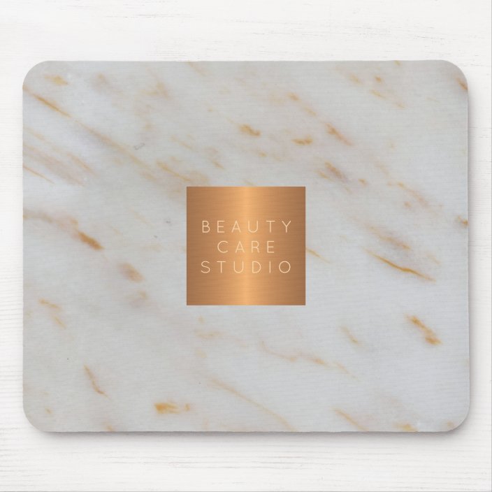 Your business name copper metallic grey marble mouse pad | Zazzle