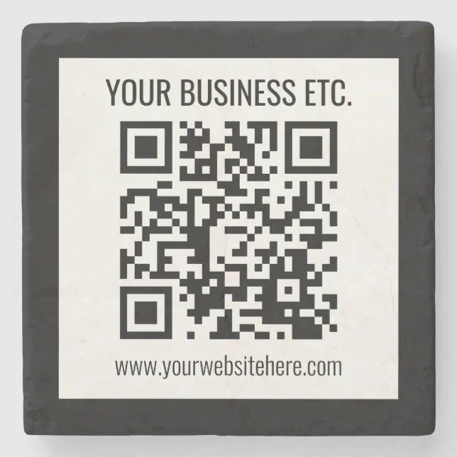 Your Business Name & Editable QR Code Stone Coaster | Zazzle