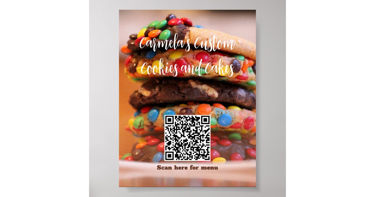 Your Business Name Text with Menu QR Code Cookie Poster | Zazzle
