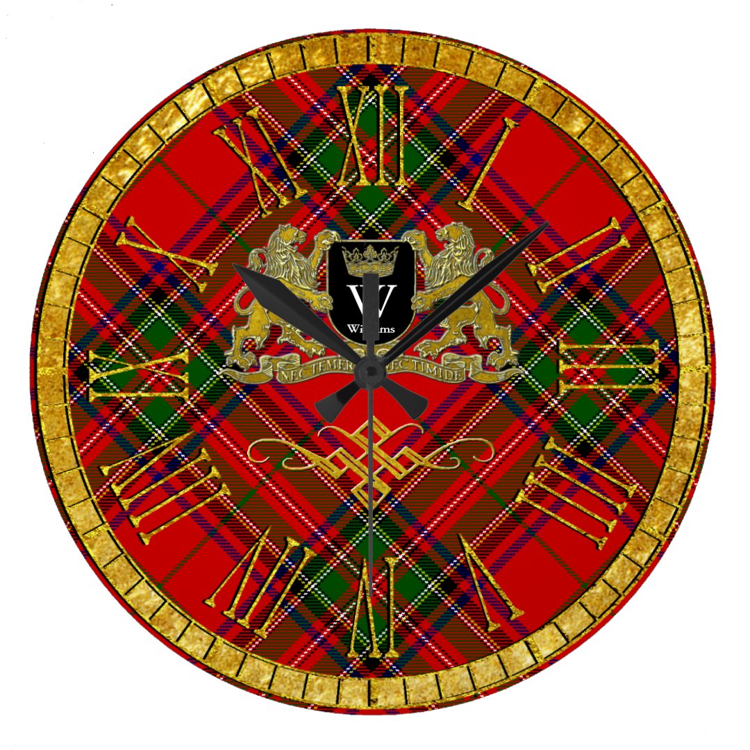 Your Coat of Arms Monogram and Tartan Large Clock | Zazzle