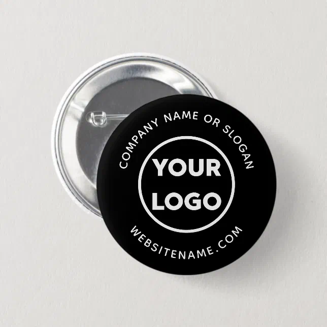 Your Company Logo and Text on Black Corporate Swag Button | Zazzle