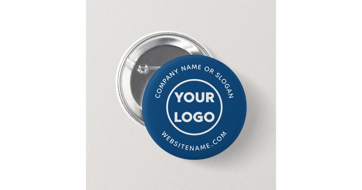 Your Company Logo and Text on Blue Corporate Swag Button | Zazzle