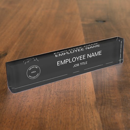 Your Company Logo Employee Name Job Title black Desk Name Plate | Zazzle